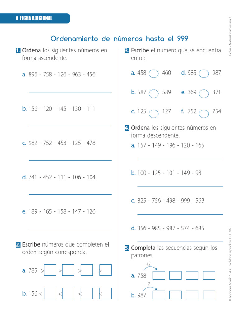FA - Orden y Comparación de Números Hasta El 999 | PDF