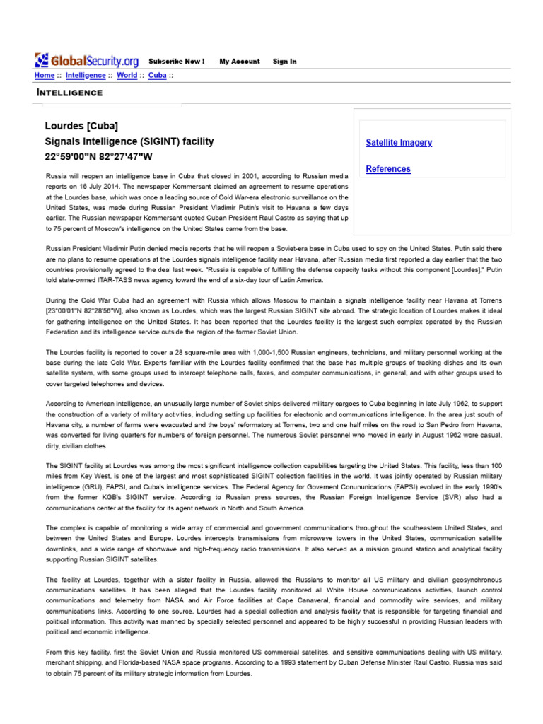 Russia's Lourdes SIGINT Facility Overview | PDF | Cuba | Signals ...