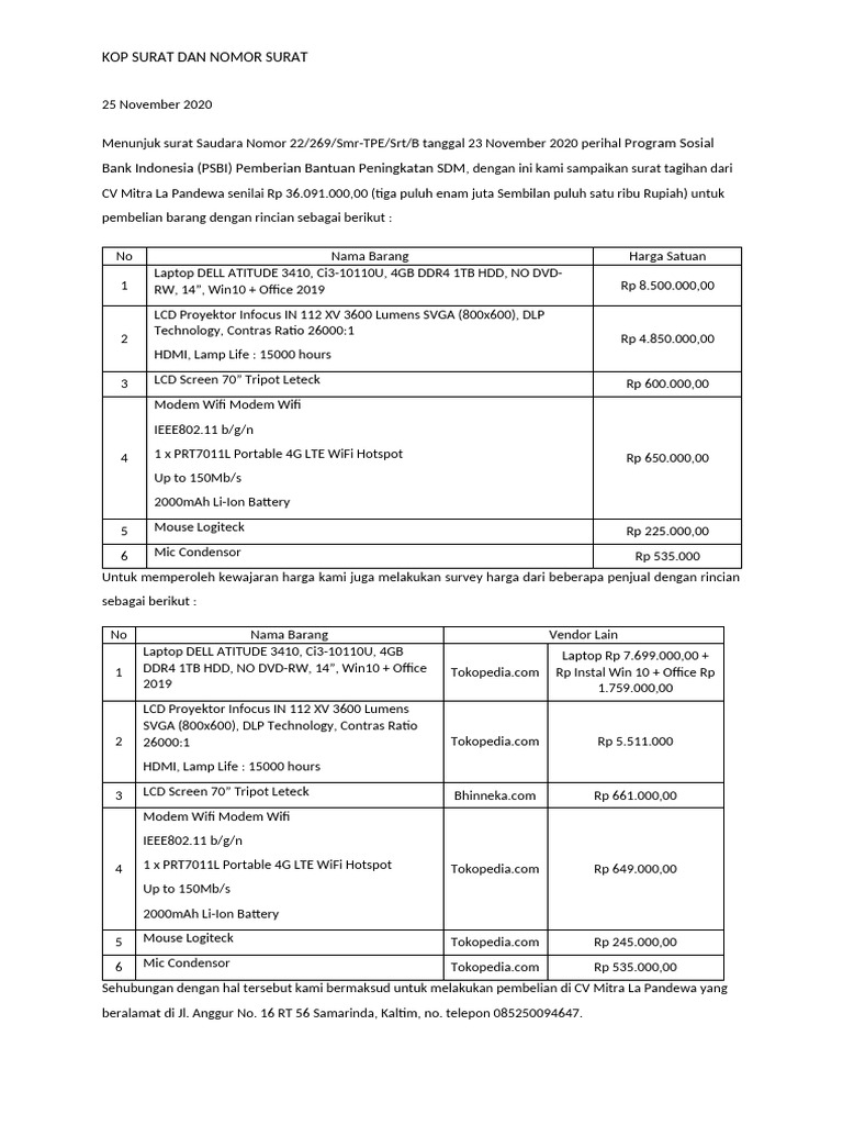 Contoh Isi Surat Fix | PDF