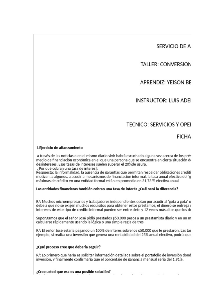 ATA 7 Taller 4 LISTO | PDF | Interés | Tasas de interés