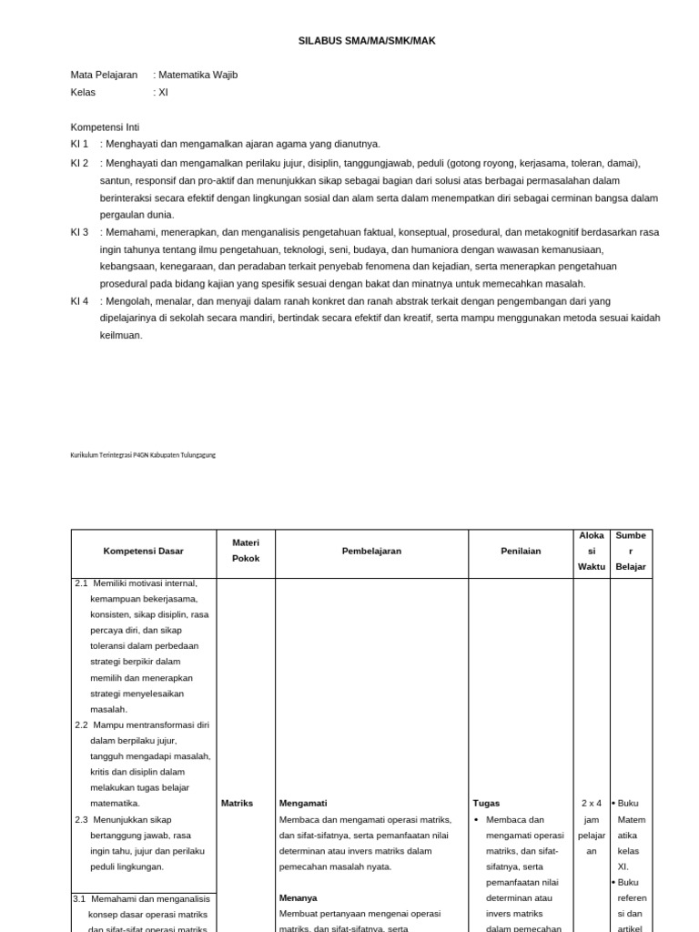 Silabus Kelas Xi | PDF