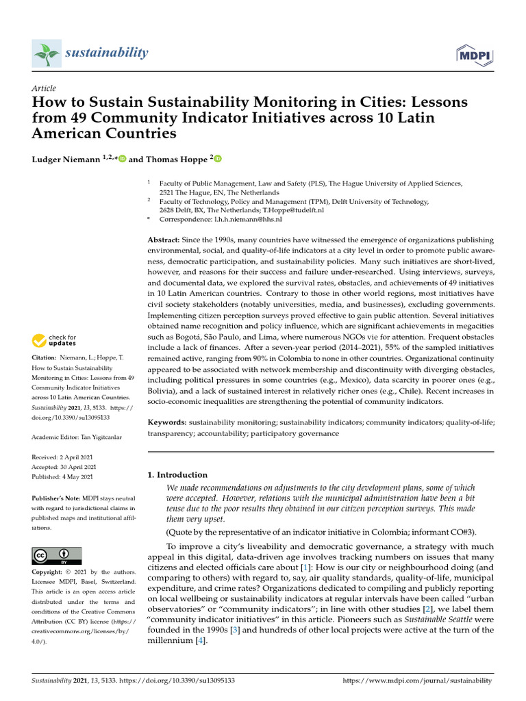 How To Sustain Sustainability Monitoring in Cities | PDF | Governance ...