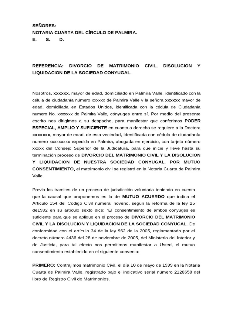 Poder para Divorcio y Liquidacion | PDF | Divorcio | Matrimonio