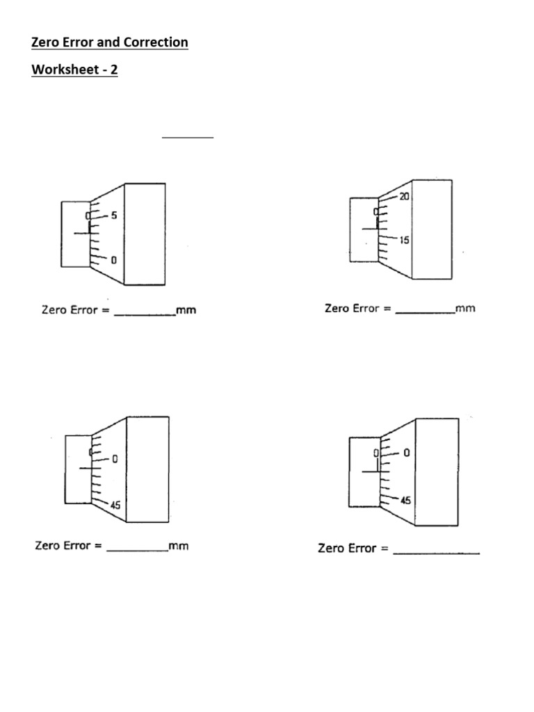 Micrometer - Zero Error and Correction - Worksheet | PDF