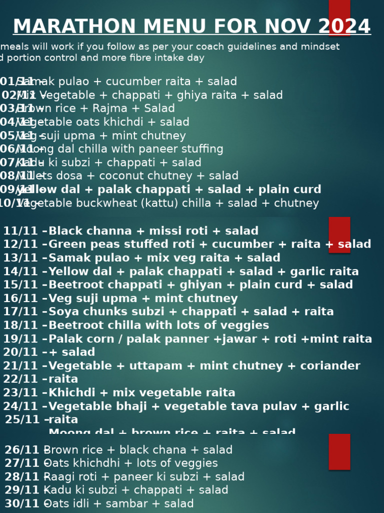 Marathon Menu For Nov 2024 | PDF