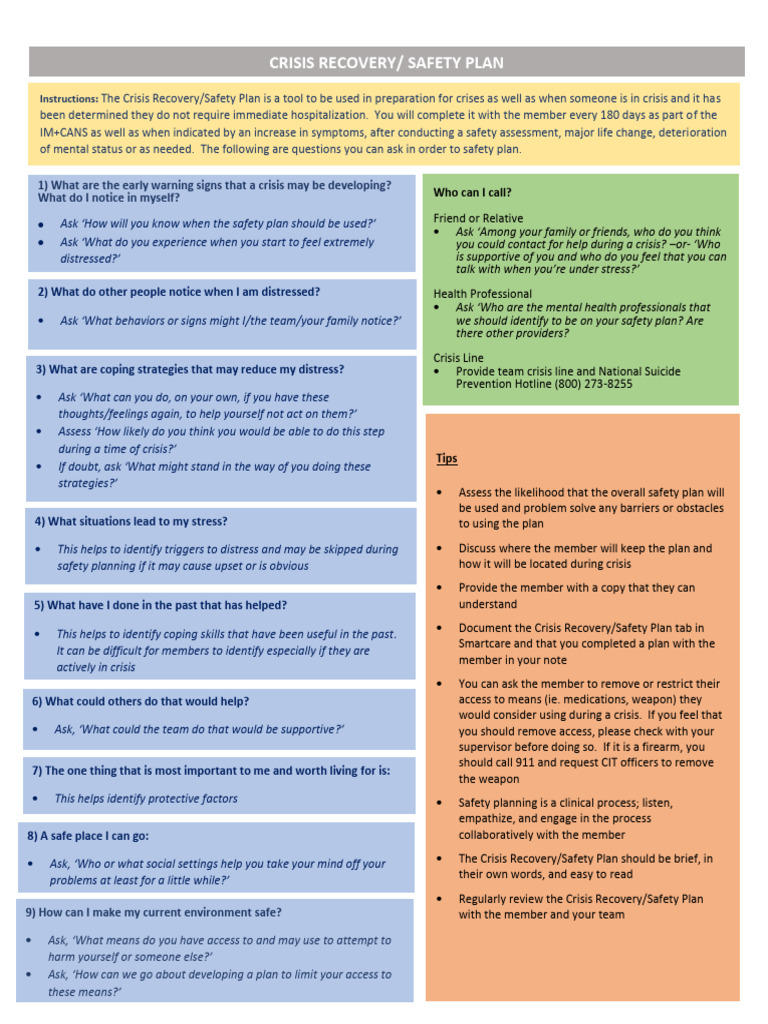 The Crisis Recovery Safety Plan Handout | PDF | Behavioural Sciences | Psychological Concepts