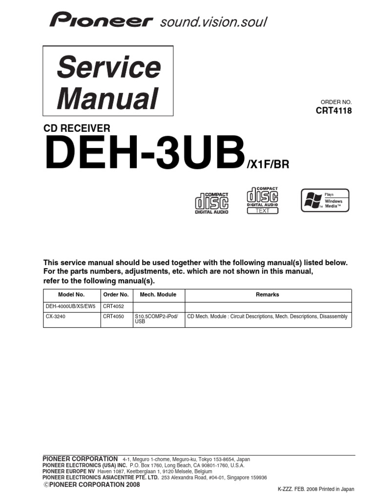 Pioneer Deh-3ub crt4118 Parts | PDF | Electronics | Electrical Engineering