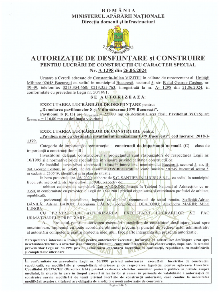Autoriz. Desfiintare-Construire Pav. Nou | PDF