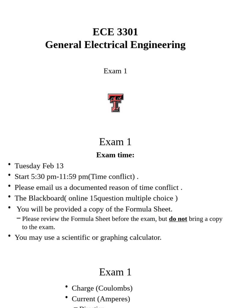 ECE 3301 Exam 1 Overview | PDF