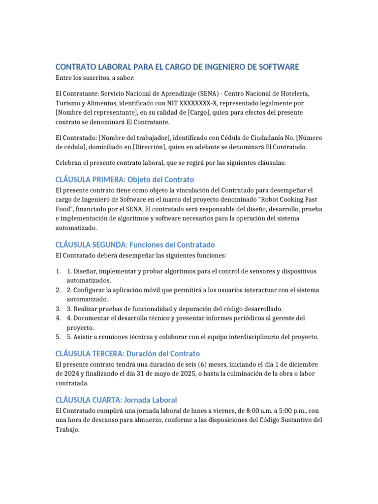 Contrato Ingeniero de Software SENA | PDF | Software | Ingeniería de ...