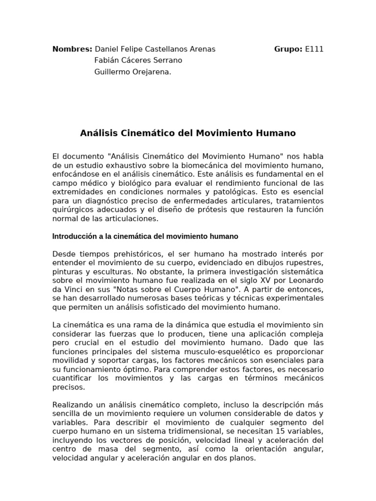 Kinematic Analysis of Human Movement | PDF | Articulación | Rotación