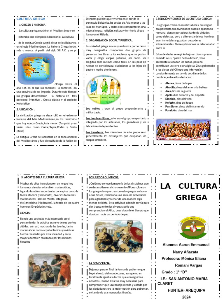 Cultura Griega Triptico | PDF | Antigua Grecia | Deidades