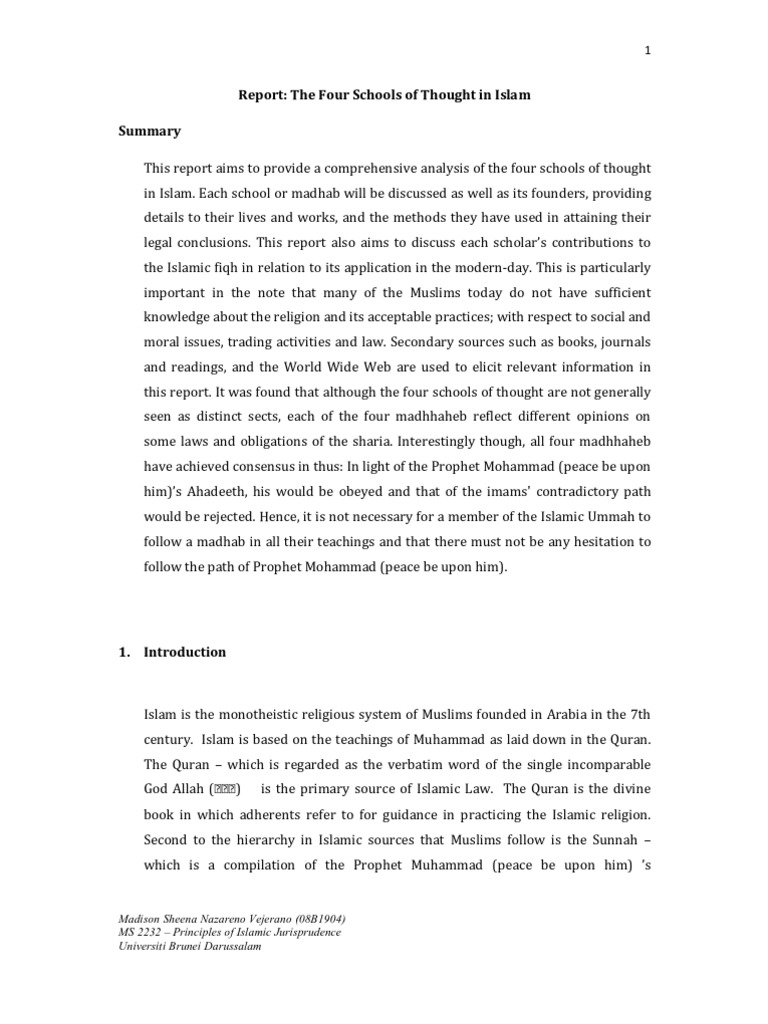 Four Schools of Thought in Islam | PDF | Hadith | Sunni Islam