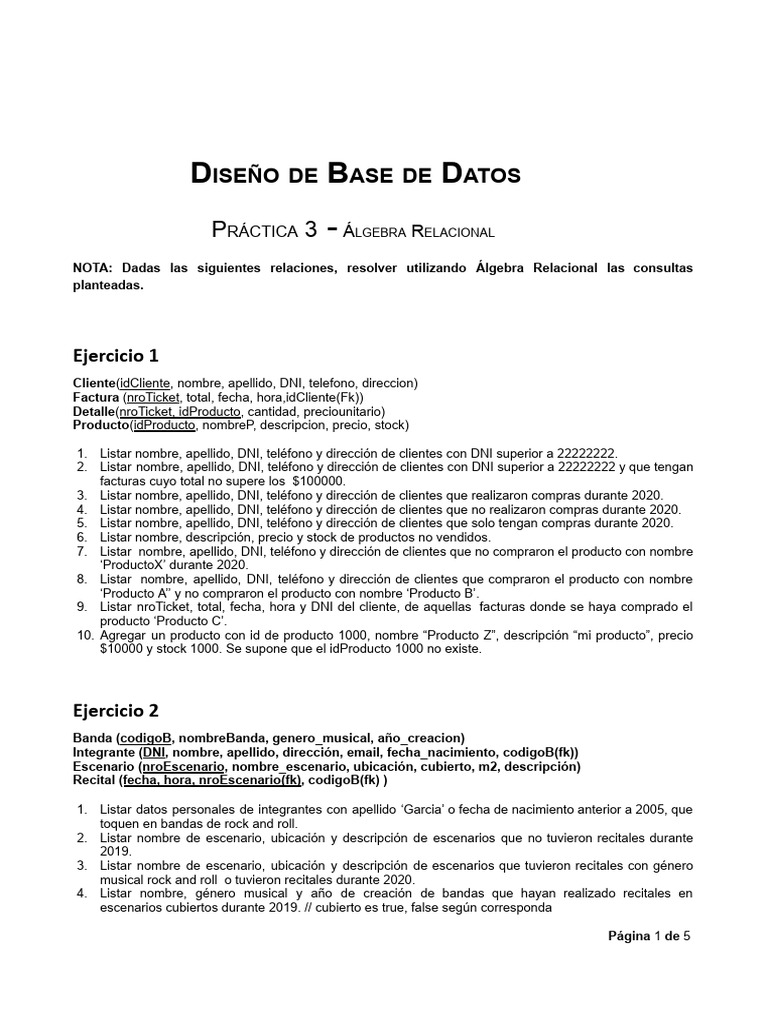 DBD-2024 - Práctica 3 - Algebra Relacional | PDF