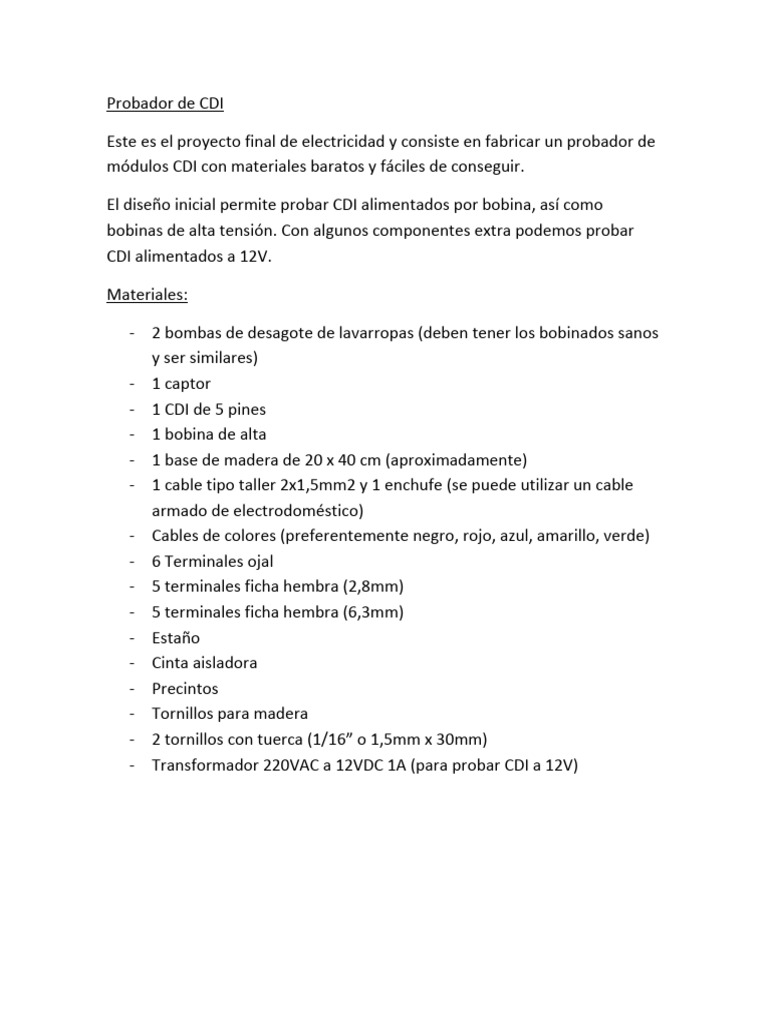 Probador de Módulos CDI Económico | PDF