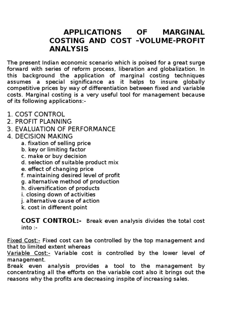 Applications of Marginal Costing and Cost | PDF | Profit (Economics ...