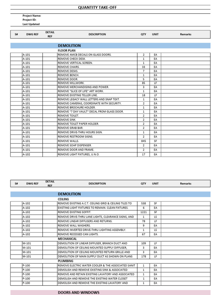 Quantity Take-Off Example | PDF | Plumbing | Duct (Flow)