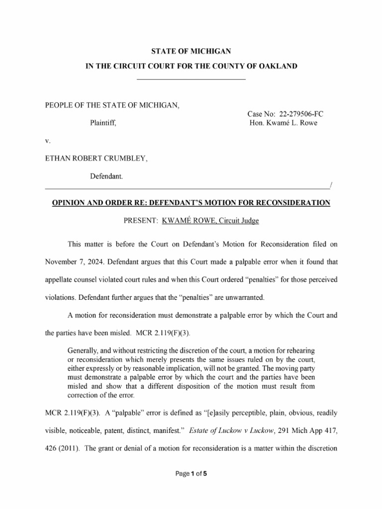 Denial For Motion of Reconsideration For Extended Brief | PDF