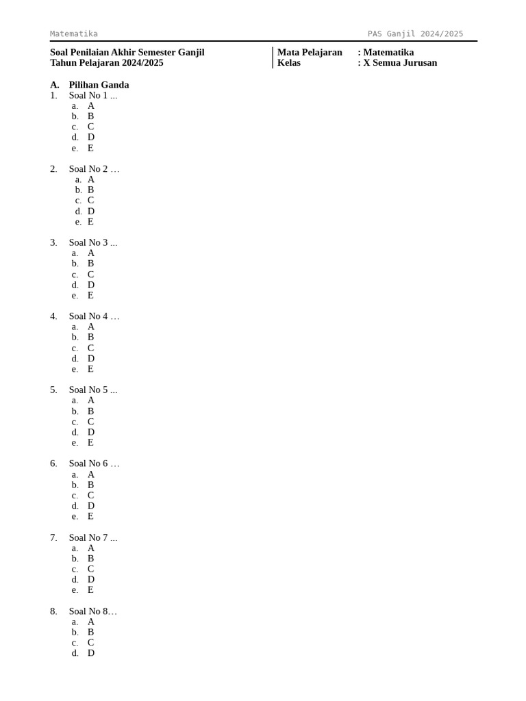 Template Soal PAS GANJIL | PDF
