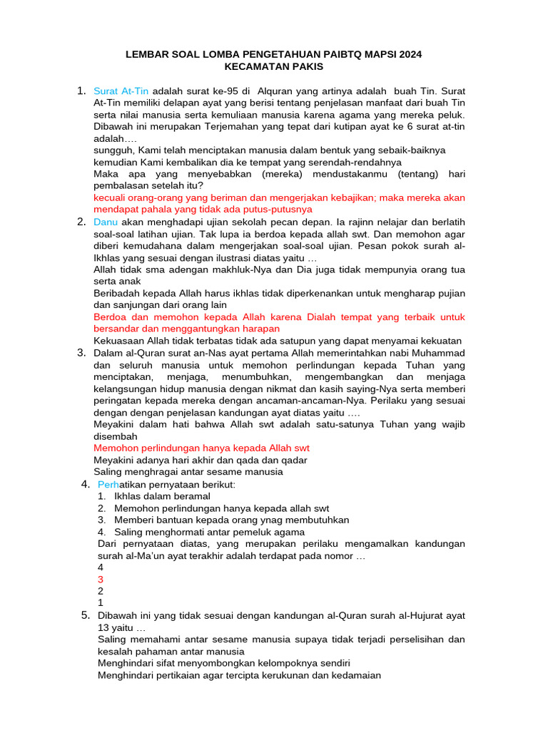 Soal Paibtq Mapsi Kecamatan - 2024 | PDF