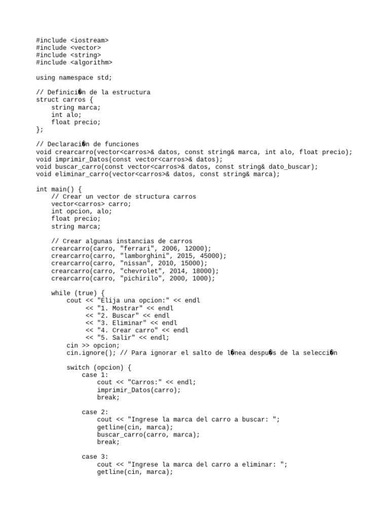 Estructura Carros - CPP | PDF | C ++ | Modelos de computación