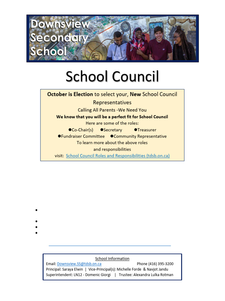 Downsview SS-October 2023 School Council Information | PDF