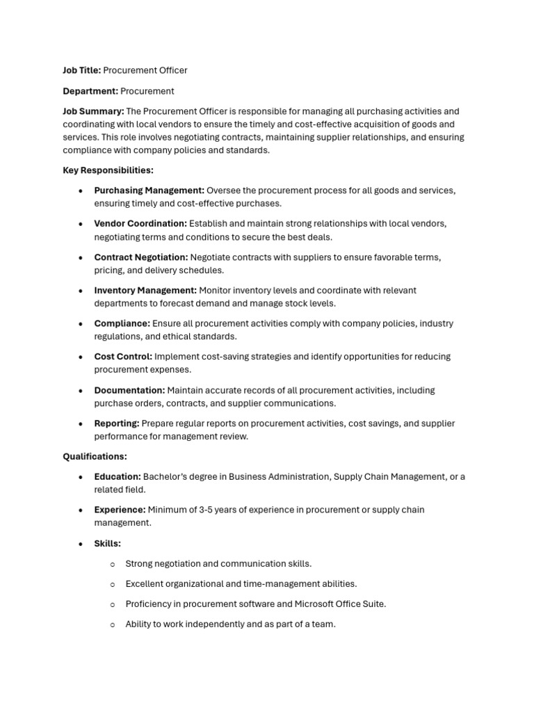 Procurement Officer Job Description | PDF