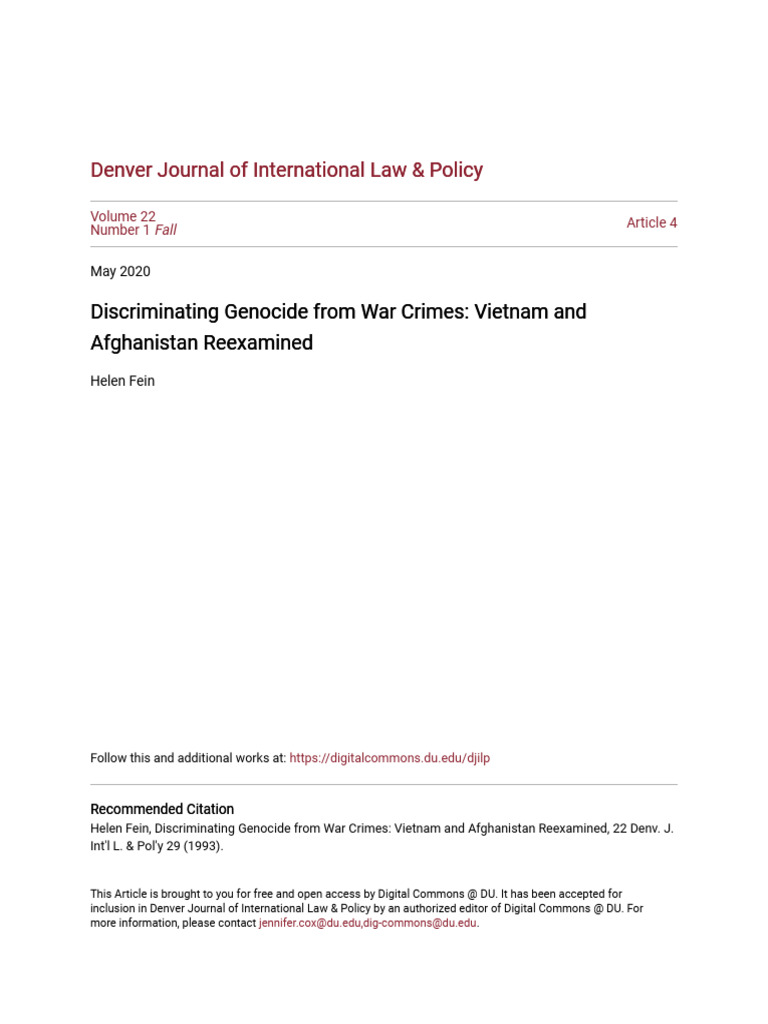 Discriminating Genocide From War Crimes - Vietnam and Afghanistan | PDF ...