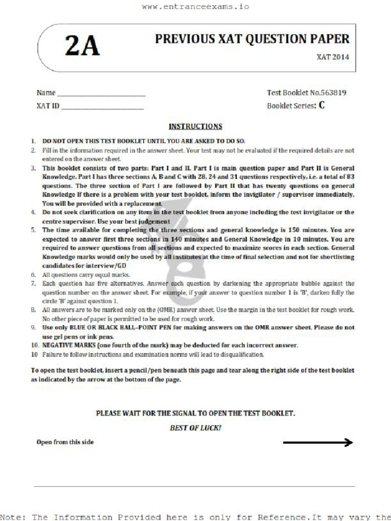 XAT Entrance 2014 Question Paper and Answer Key | PDF