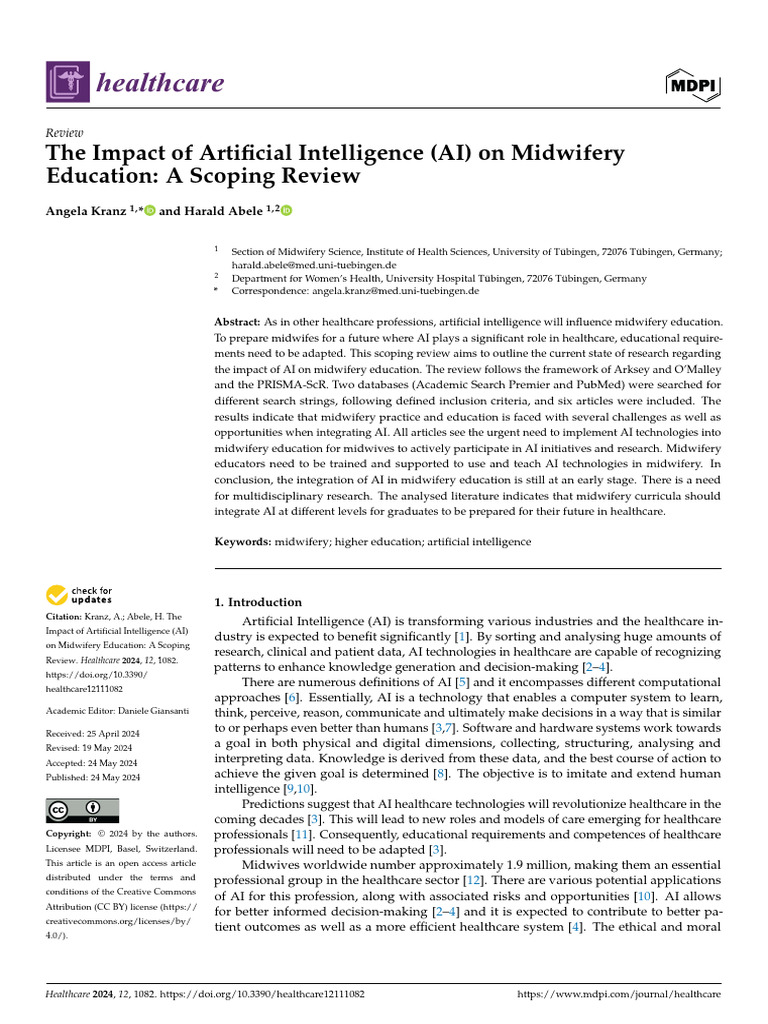 The Impact of Artificial Intelligence (AI) On Midwifery Education-A Scoping Review | PDF ...
