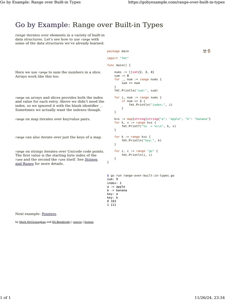 Go by Example - Range Over Built-In Types | PDF | String (Computer Science) | Pointer (Computer ...