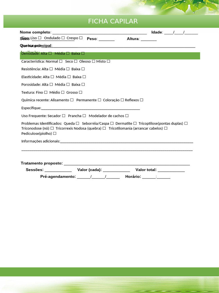 Ficha de Anamnese - Capilar | PDF