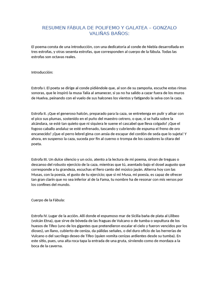 Resumen de Polifemo y Galatea | PDF