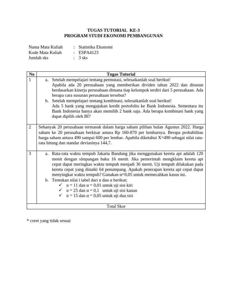 Soal Tugas Tutorial Espa4123 Ke 3 | PDF