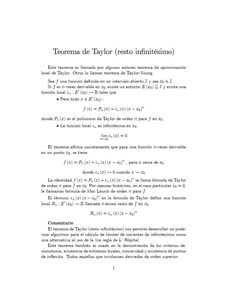 Teorema de Taylor (Resto Infinitésimo) | PDF | Lógica matemática ...