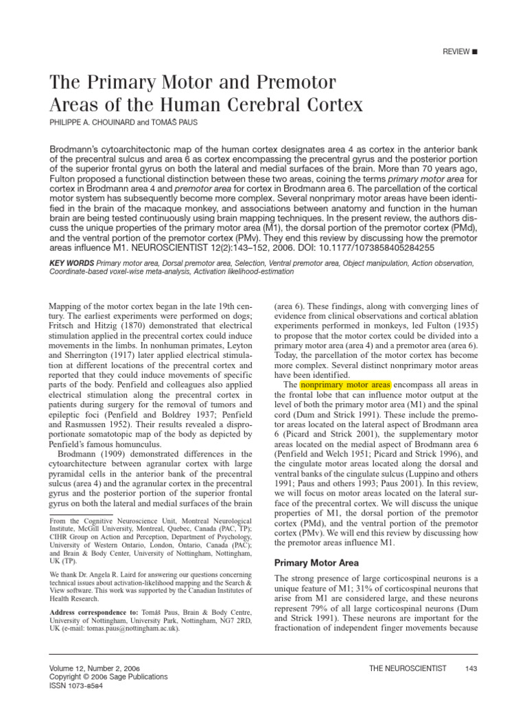 Chouinard06Neuroscientist12 - 143-152 - The Primary Motor and Premotor Areas of The Human ...