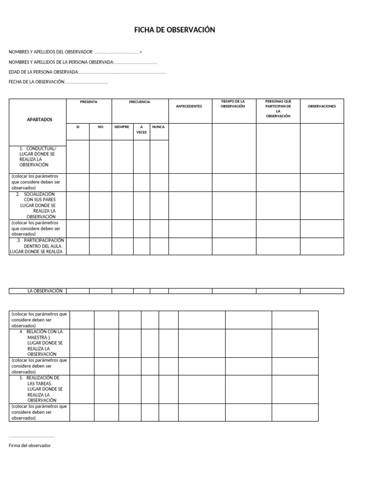 Fichas de Observación - 1 | PDF