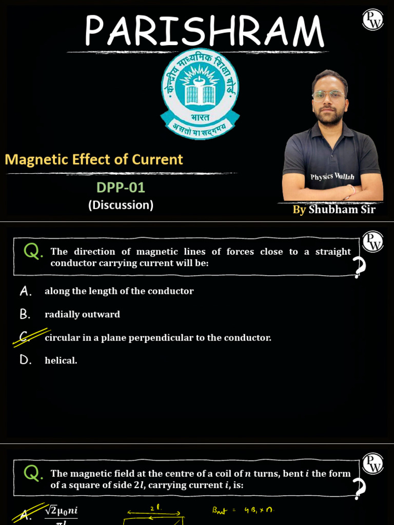 Magnetic Effects of Current - DPP 01 Solution Notes - (Parishram 2023 ...