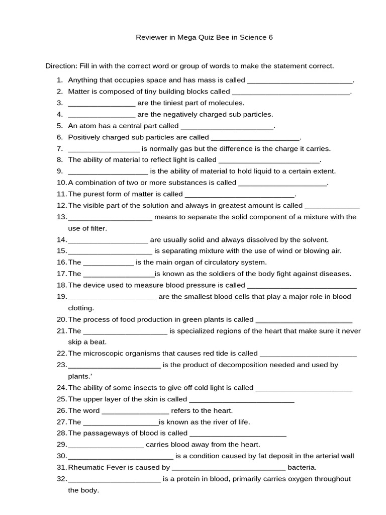 Science Quiz | PDF | Solid | Mixture