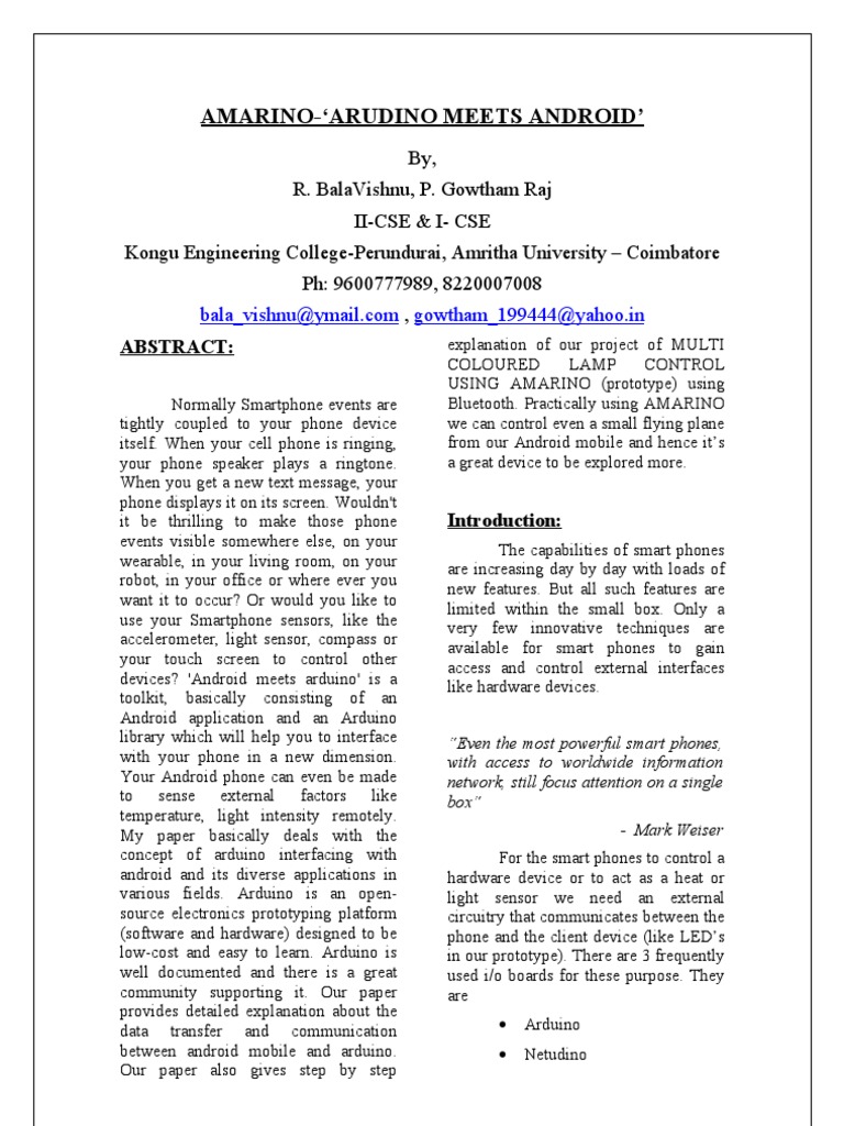 Amarino-Android Meets Arduino Full Paper (Ieee Format) | PDF | Arduino ...