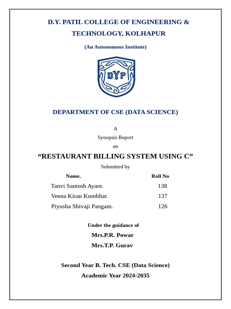 Second Year B Tech Project Synopsis Format | PDF | Invoice | Computer Program