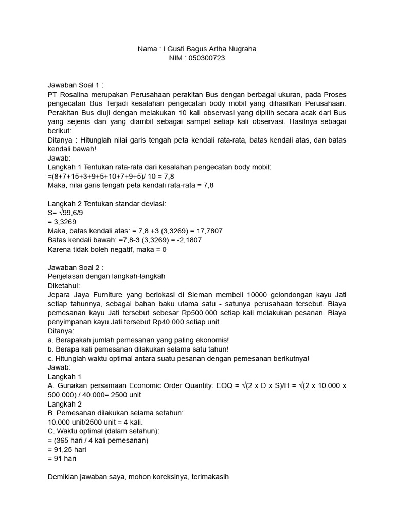Jawaban Tugas 2 - Manajemen Operasi | PDF