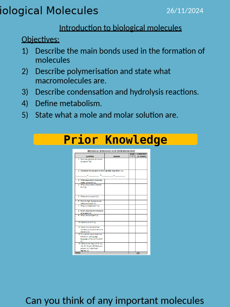 Overview of Biological Molecules | PDF | Macromolecules | Molecules