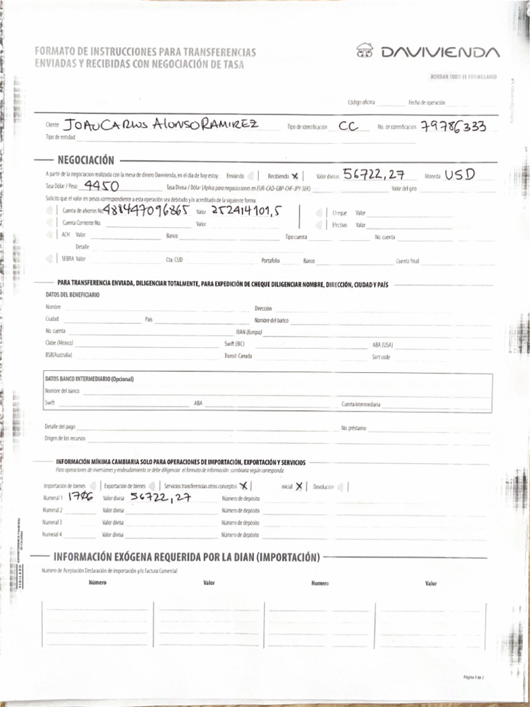 Formato de Instrucciones para Transferencias | PDF