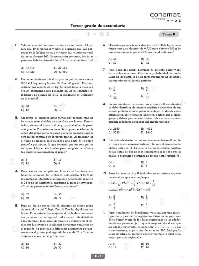 PF Conamat 3os Final Tema-P | PDF | Álgebra | Matemáticas