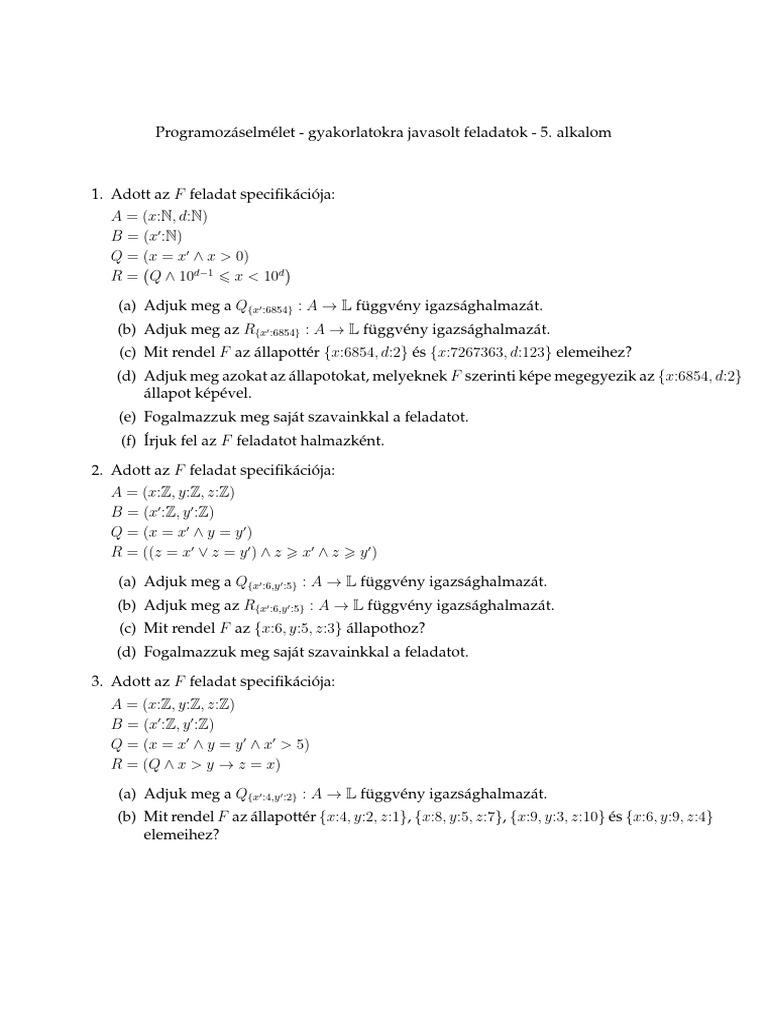 Orai Feladatok 5 | PDF