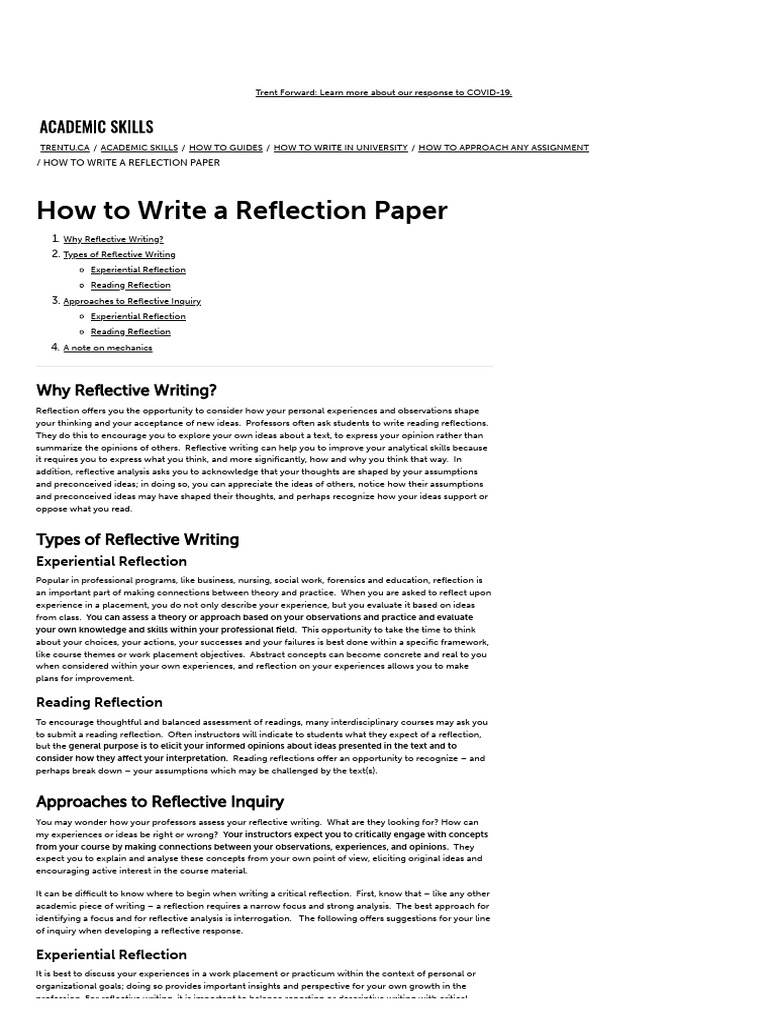 How To Write A Reflection Paper Academic | PDF | Knowledge | Inquiry