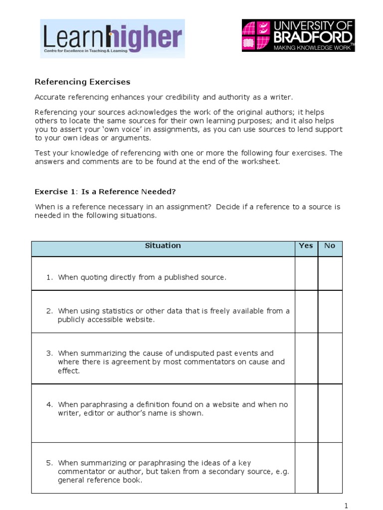 Student Referencing Exercises | PDF