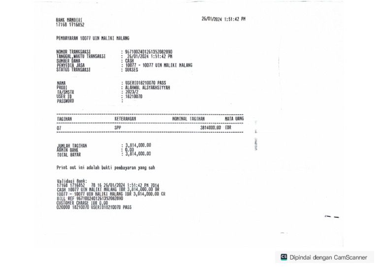 Slip Pembayaran UKT | PDF