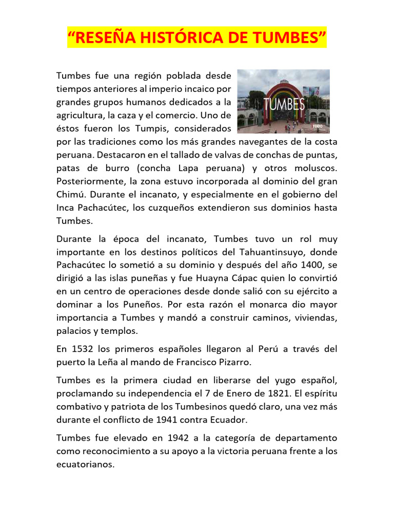 Historia de Tumbes: Desde Tumpis al Incanato | PDF | Imperio Inca | Perú